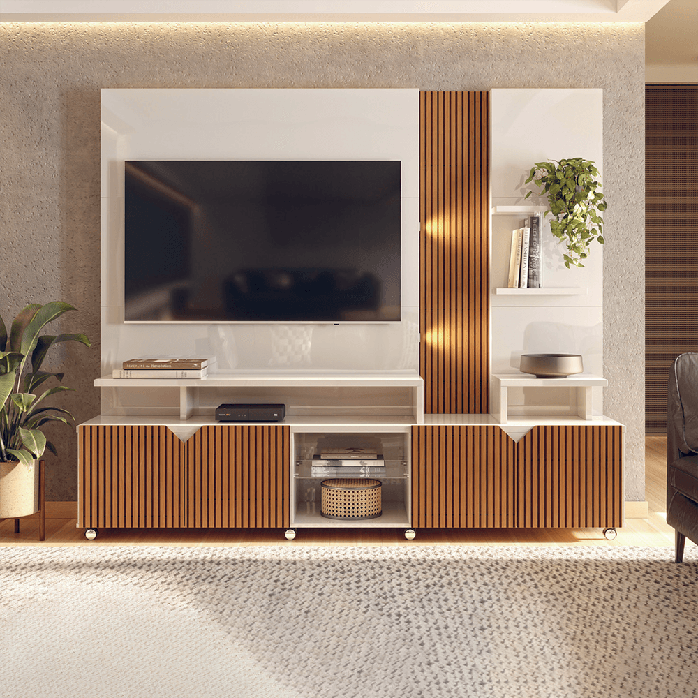 Estante Home Cross TV até 55” Lukaliam - Off White Tauari Ripado ...
